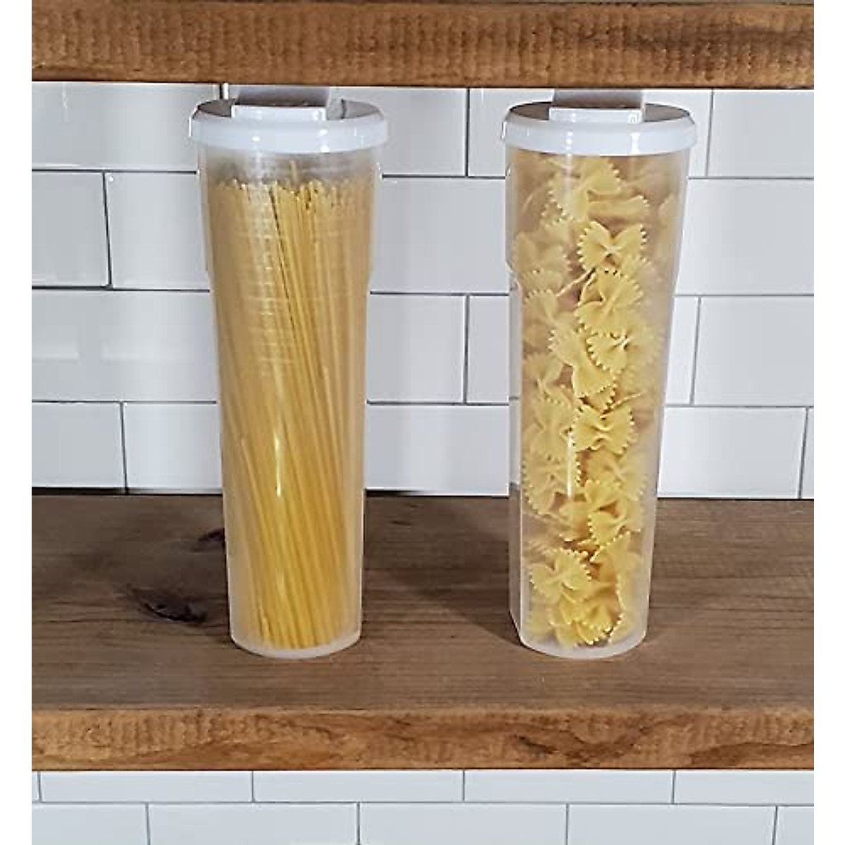 Regent 2 Pack of Tall Clear Spaghetti Pasta Storage Container with Lids that Measure. Multiple Uses for Dry Goods, Art Supplies, Toys. 11.6in Tall x 3.8in Diameter. Dishwasher Safe.