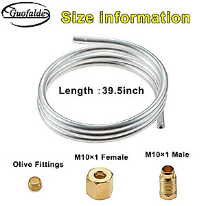 GUOFALDE 39 inch 1/4" Aluminum Tubing Kit, for Gas Water Heater,Furnace Heater, M10x1 Female and Male Nuts, Pilot Burner Tube Pipe Assembly Parts