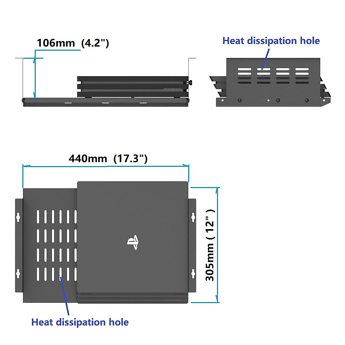 JINGCHENGMEI Under Desk Computer Mount for Small Form Factor SFF Computers and PCs, Product Using Space 17.3" x H 4" x D 12", Compatible with Playstation 4, PS4 Slim, PS4 Pro for Under Desk Gaming