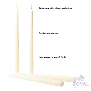 Royal Imports Unscented Taper Candles, Elegant Premium Quality, Dripless & Smokeless, Hand-Dipped Dinner Candles for Wedding, Holiday, Home Decor - 9 Hour Burn Time - Set of 36 (12 Inch, Ivory)
