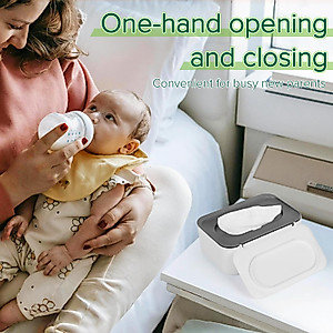 Flenpptly Baby Wipes Dispenser, Wipes Case Baby Wipe Holder Keeps Wipes Fresh, Non-Slip, Easy Open & Close (Gray)
