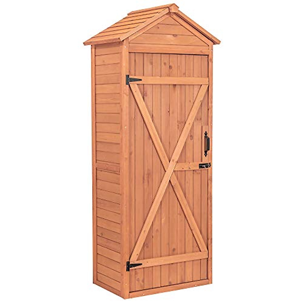 Leisure Season VSD9381 Vertical Shed with Drop Table - Brown - Wooden Tool Storage Cabinet with Shelves - Lockable House, Garden, Patio, Backyard Organizer - Outdoor Hardware Enclosure Unit - Cedar