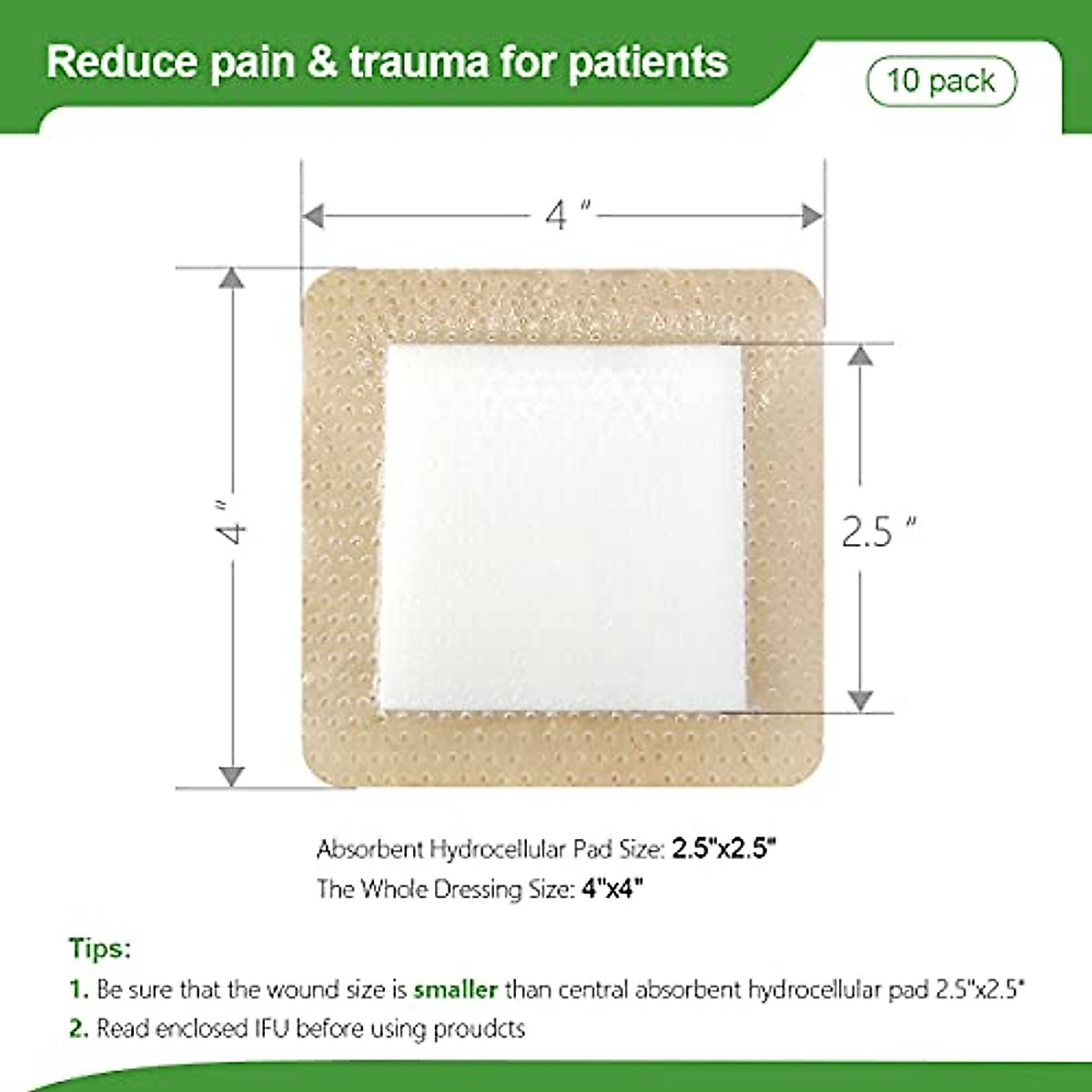 kastormed Silicone Adhesive Foam Dressing with Gentle Border 4''x4'' 10 Pack, High Absorbency Foam Wound Bandage for Bed Sore, Leg Ulcer, Diabetic Ulcer