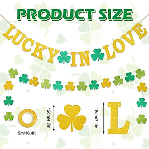 Whaline 2Pcs St. Patrick's Day Banner Glitter Gold Green Lucky Shamrock Clover Hanging Bunting Garland DIY Irish Style Banner for Party Home Office Mantel Fireplace Wall Decoration