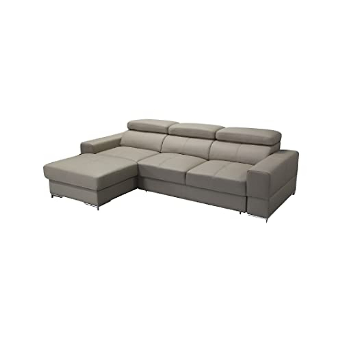 DOLMAR BAZALT Beige Modern Full Grain Leather Sectional, Full Size Sleeper Sofa with Storage, Left Corner Made in Europe