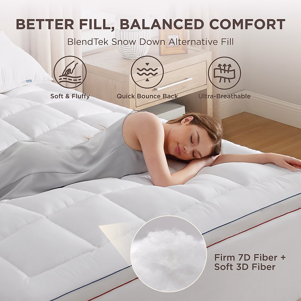 Bedsure Twin Mattress Topper, Pillow Top Mattress Topper Twin with Deep Pocket fits up to 21 Inches, Extra Soft Thick Bed Pad Cover with Fluffy Breathable, White
