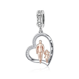 PROESS Father Mother Daughter Charm fit Charms Bracelet Sterling Silver Charms for Bracelets Birthday Valentines Day Gifts for Daughter Mother Lover (06-Heart)