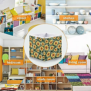 Kigai Sunflower Cube Storage Bins - 11x11x11 in Large Foldable Cubes Organizer Storage Basket for Home Office, Nursery, Shelf, Closet