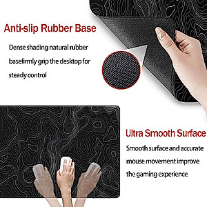 Gaming Mouse Pad Large Desk Mat Topographic Mouse Pad Gaming Mousepad Large 31.5 x 11.8in Desk Mat Desk Pad Extended XL Black Mouse Pad for Keyboard with Anti-Slip Rubber Base Mouse Mat Keyboard Pad