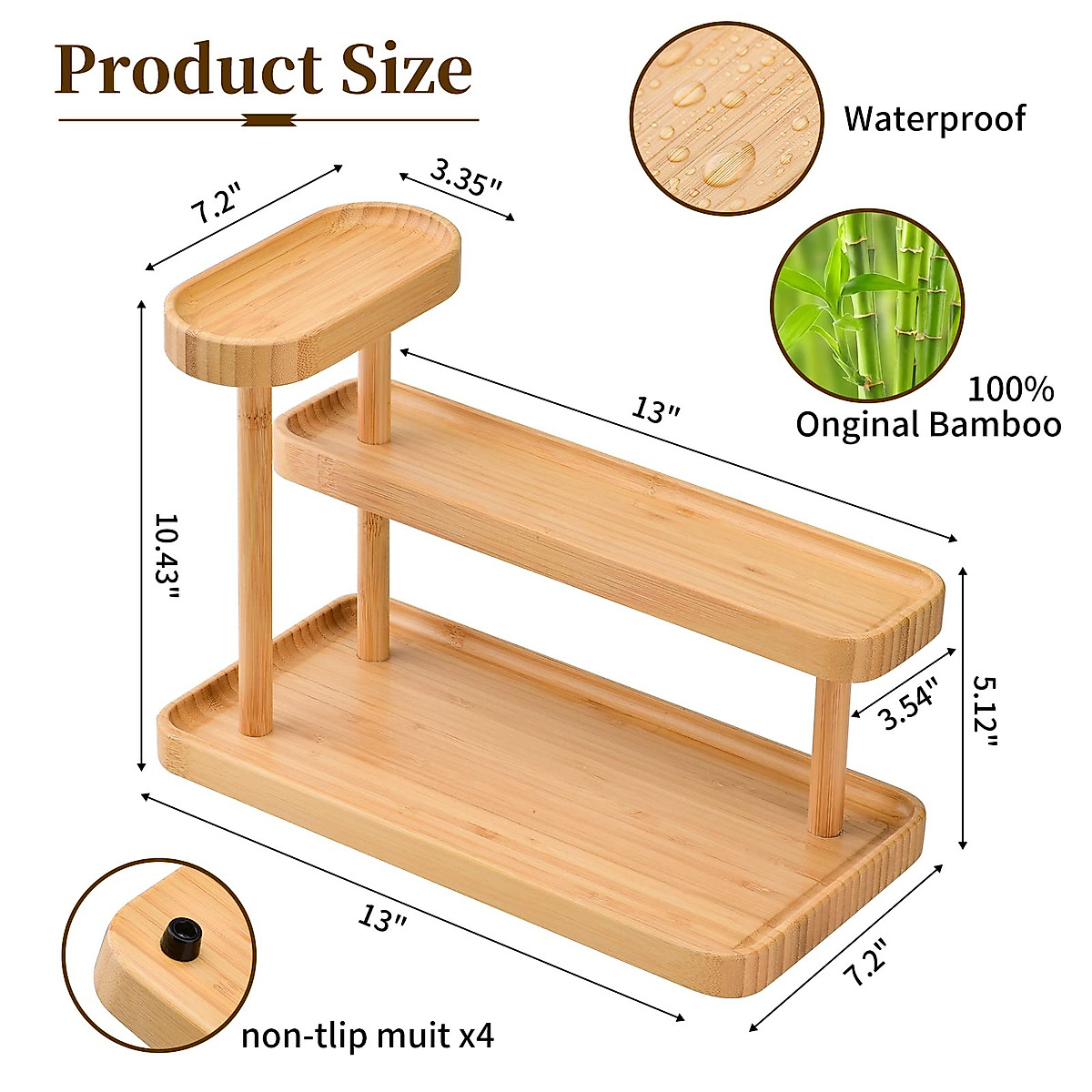 Bumtosc Bamboo Cosmetics Organizer for Bathroom Bedroom and Kitchen Multi Functional Storage Rack for Perfume Cosmetics Condiment Office Supplies Makeup Organizer for Vanity