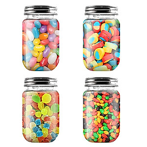 novelinks 16 Ounce Clear Plastic Jars Containers With Screw On Lids - Refillable Round Empty Plastic Slime Storage Containers for Kitchen & Household Storage - BPA Free (20 Pack)