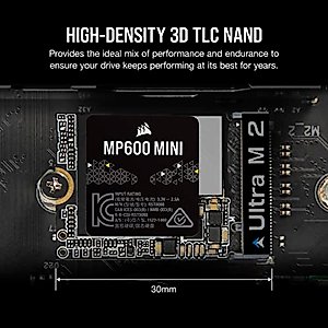 Corsair MP600 Mini 1TB M.2 NVMe PCIe x4 Gen4 2 SSD – M.2 2230 – Up to 4,800MB/sec Sequential Read – High-Density 3D TLC NAND – Great for Steam Deck and Microsoft Surface – Black