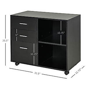 HOMCOM 3 Drawer Printer Stand, Mobile Office Cabinet with 2 Storage Shelves for Home Office, Black