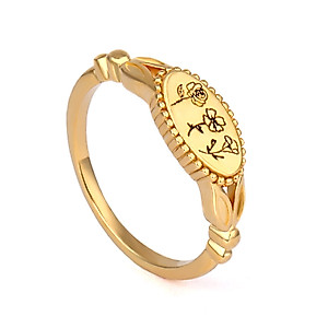 Drawelry Personalized Vintage Birth Flower Ring Sterling Silver Engraved Iris, Water Lily, Metal, not known