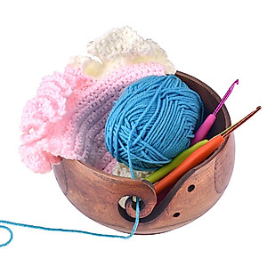 Freyamall Wooden Yarn Bowl with Holes Holder Handcrafted Knitting Yarn Needlework Crochet Storage Organizer, Perfect for Mother's Day!