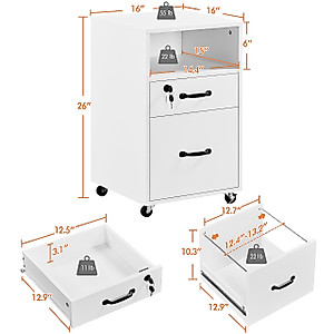Yaheetech File Cabinet Vertical File Cabinets Mobile Letter Size File Storage Organizer Small Filing Cabinet Printer Stand for Home and Office White