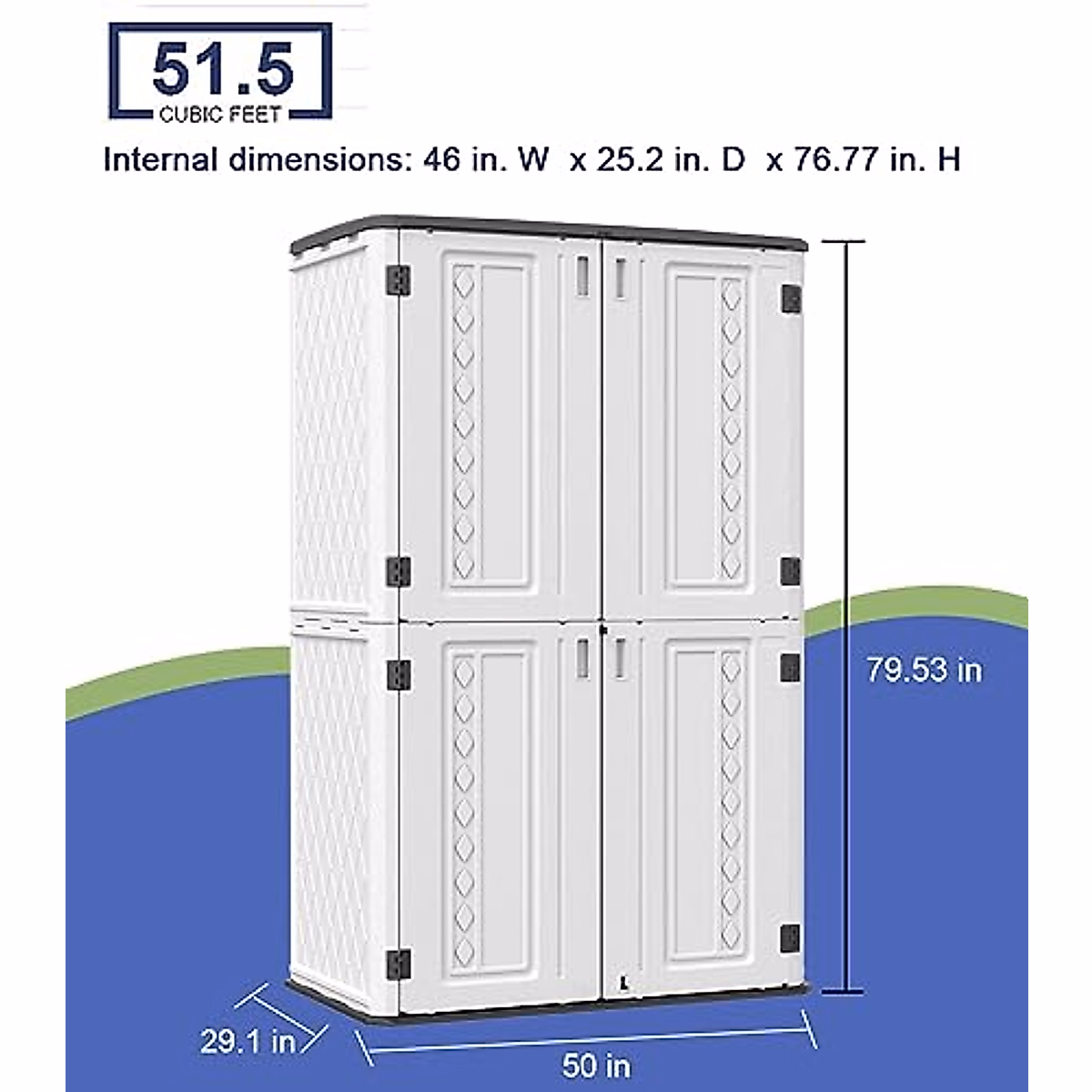 Outdoor Storage Shed,KINYING Outdoor Storage Cabinet Waterproof with Double Doors,52 Cu.ft Resin Vertical Tool Shed for Garden,Patio,Backyard,4×2.5×6.6 FT