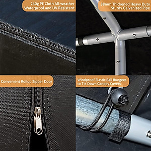 Outdoor Carport Canopy,6x8 ft Heavy Duty Canopy Shed,Metal Frame Storage Shed with Waterproof, UV Resistant Cover, 2 Rollup Zipper Doors for Backyard, Garden can Store Motorcycle, Garden Tools