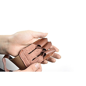 Windfulogo Leather Archery Hand Glove Finger Tab Hand Guard Protector Long Bow for Right Hand 3 Fingers Brown