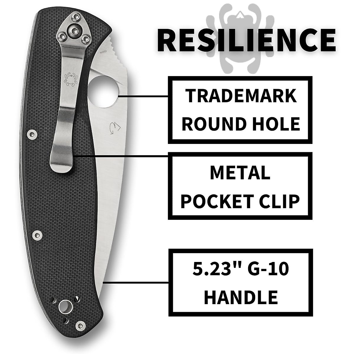 Spyderco Resilience Folding Pocket Knife with 4.20" 8Cr13MoV Stainless Blade and G-10 Handle - PlainEdge - C142GP