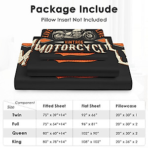 Pamnest 4 Pieces Queen Size Bed Sheet Sets, Bike Retro Motorcycle Soft Microfiber Bedding Sets for Kids and Adults Bedroom Bed Decor, Race Vintage Flat Sheet, Fitted Sheet and Pillowcases