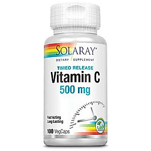 SOLARAY C w/ Rose Hips & Acerola Two-Stage, Timed-Release, Veg Cap (Btl-Plastic) 500mg | 100ct