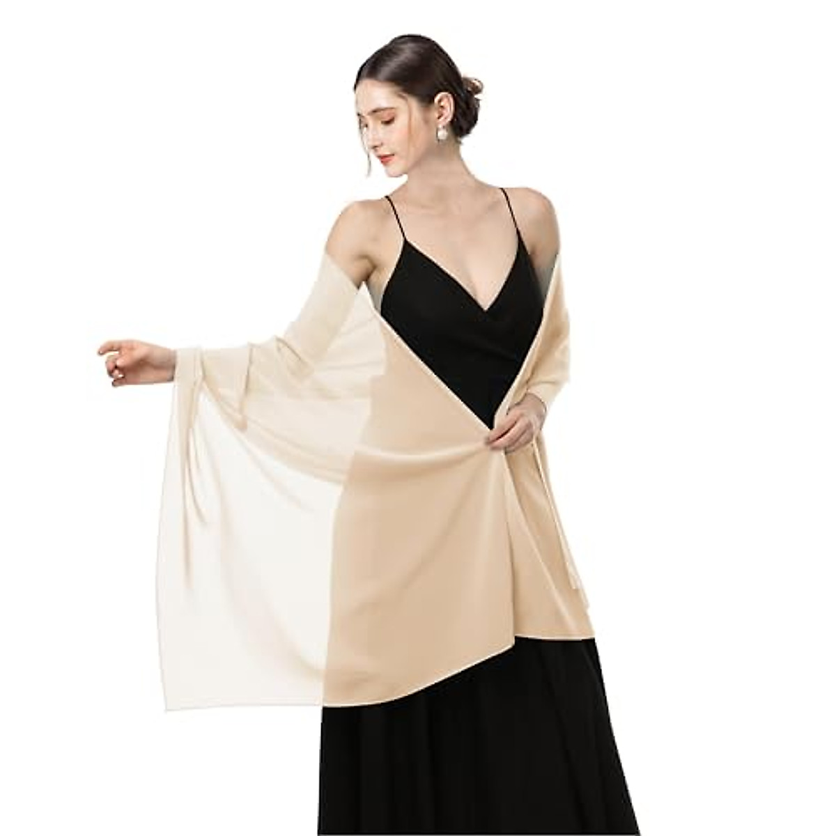 Baoqiya Women's Scarf Shawls and Wraps for Evening Dress Chiffon Shawl Soft Elegant Silky Pashmina Wedding Bridal Scarves(Champagne, 79"×29")