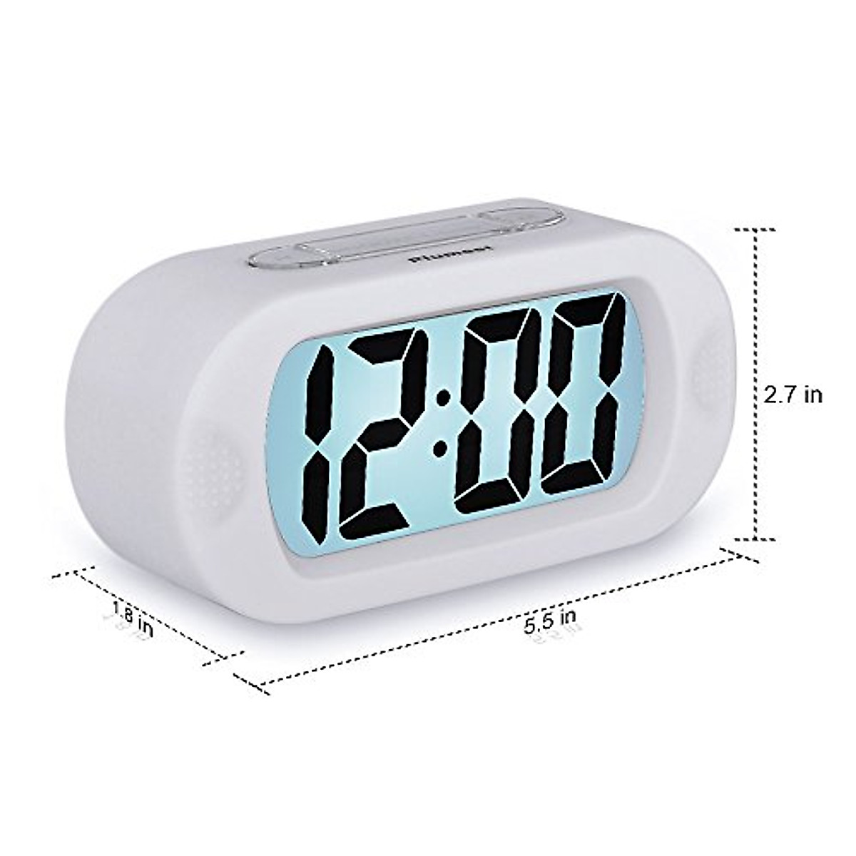 Plumeet Digital Alarm Clock Travel Clock with Snooze and Nightlight - Easy to Set Simple Bedside Alarm Clocks for Kids - Ascending Sound - Battery Powered (White)