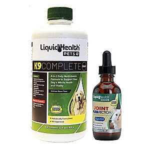 LIQUIDHEALTH Pets K9 Complete 8-in-1 Multivitamin for Dogs & Puppies & Joint Purr-Fection Hip & Joint Glucosamine Chondroitin Drops for Cats - Pet Supplement Bundle for Joint Health, Immune Support