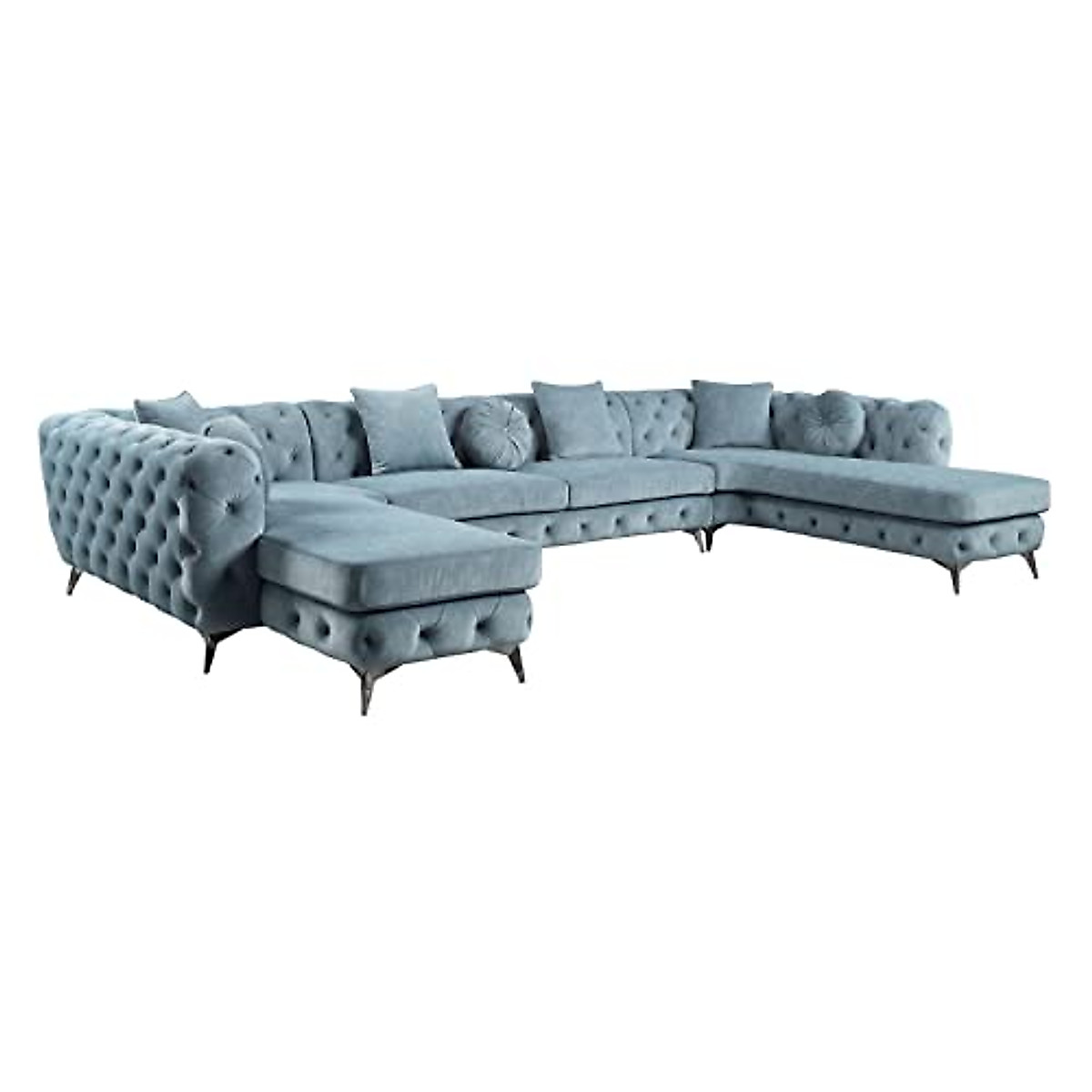 Acme Atronia Fabric Upholstered Tufted Sectional with 7 Pillows Deep Green