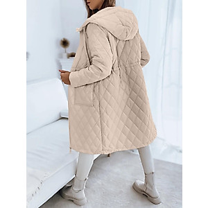 Imily Bela Womens Long Quilted Jackets Zip Up Hooded Drawstring Waist Coats with Pockets
