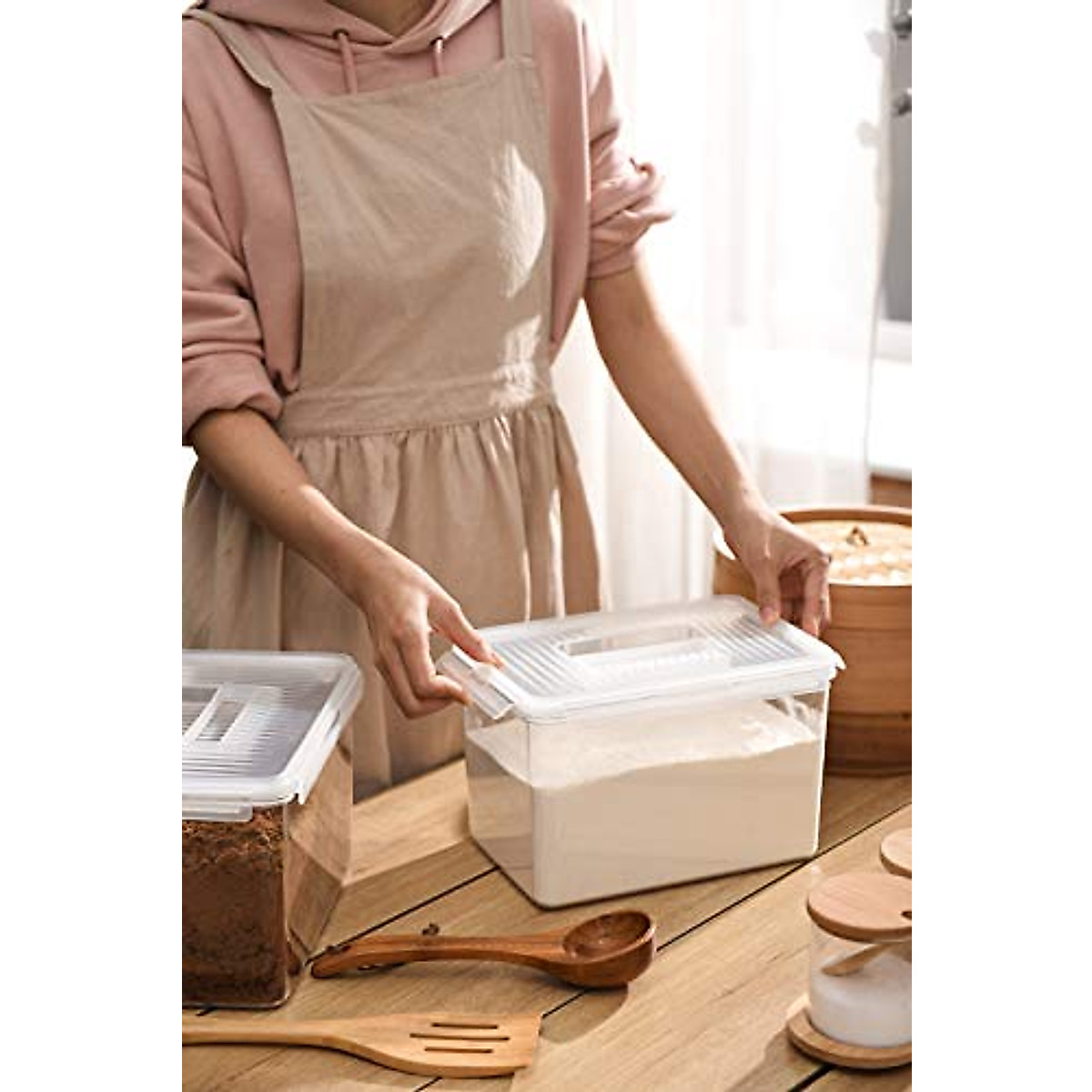 Komax Hikips Flour and Sugar Storage Containers | [Set-of-2] Large Rice, Sugar and Flour Canisters 22-Cups (179-oz) | Airtight Food Storage Containers | Microwave & Dishwasher Safe | BPA-Free Tritan…