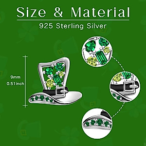 Hat Earrings for Women 925 Sterling Silver St Patrick Day Green Hat Stud Earrings with Cubic Zirconia Good Luck Symbol Jewelry for Mother's Day