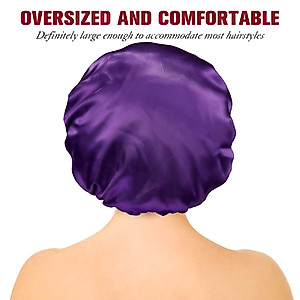 Geyoga 4 Pieces Satin Sleep Cap for Women Adjustable Satin Bonnet Large Sleep Bonnet Hair Bonnet Cap for Sleeping for Natural, Long and Curly Hair