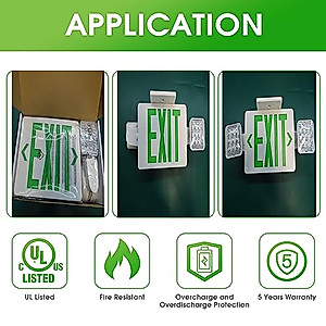 Garrini LED Green Emergency Light Combo Exit Sign Rectangular Adjustable Lamp 2-Heads UL Certified GC4 for Apartments Hotels Hospitals Offices(Green)