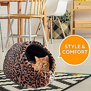 Downtown Pet Supply - Cat Cave Bed - Cute Cat Bed or Kitten Bed - Foldable, Nap Mat with Non-Slip Grip - Warm & Cozy Covered Cat Bed - Beige - 16 in x 14 in x 12 in