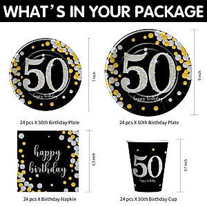 HIPVVILD Happy 50th Birthday Plates And Napkins Party Supplies Men Women - 50th Birthday Decorations Party Tableware, Plate, Cup, Napkin, 50 Year Old Birthday Table Decorations Dinnerware | Serve 24