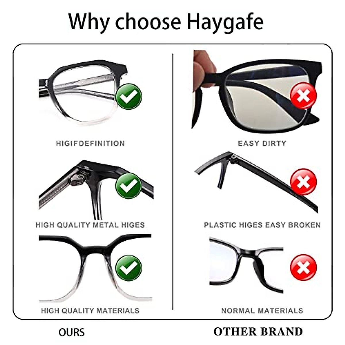 Haygafe Vintage Clear Glasses for Women Men Cute Square Frame Fake Non-prescription Eyeglasses