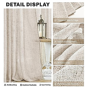 MEETBILY Curtains Panels for Back Tab Semi Sheer, Linen Textured Drapes Rod Pocket, Flax Curtains for Farmhouse/Bedroom/Living Room/Window (2-Pack, 50 x 108 inch, Light Coffee)