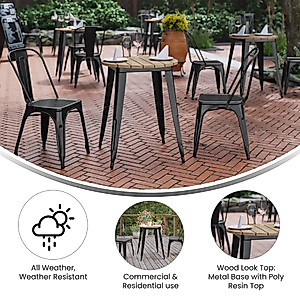 Flash Furniture Declan Commercial Outdoor Bar Height Dining Table, All Weather Poly Resin Top with Steel Base, 23.75" Round, Brown/Black