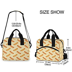 Funny Food Hot Dog Lunch Bag Reusable Lunch Tote Bag Thermal Cooler Bag Insulated Lunch Box with Adjustable Shoulder Strap for Office School Outdoor Picnic