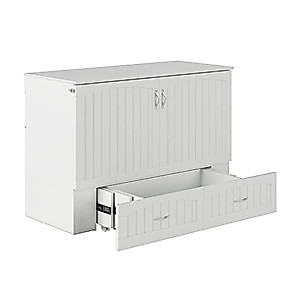 AFI, Southampton Murphy Bed Chest with 6 inch Memory Foam Folding Mattress, Built-in Charging Station and Storage Drawer, Full, White