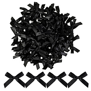 AOZUO 100 Pieces Tiny Bows, Mini Black Bows DIY Satin Fabric Bow Gift Wrapping Small Ribbon Bow Premade Bow for Treat Bags Cake Pops Candy Wedding Favors Bridal Shower Christmas Decor(Black)