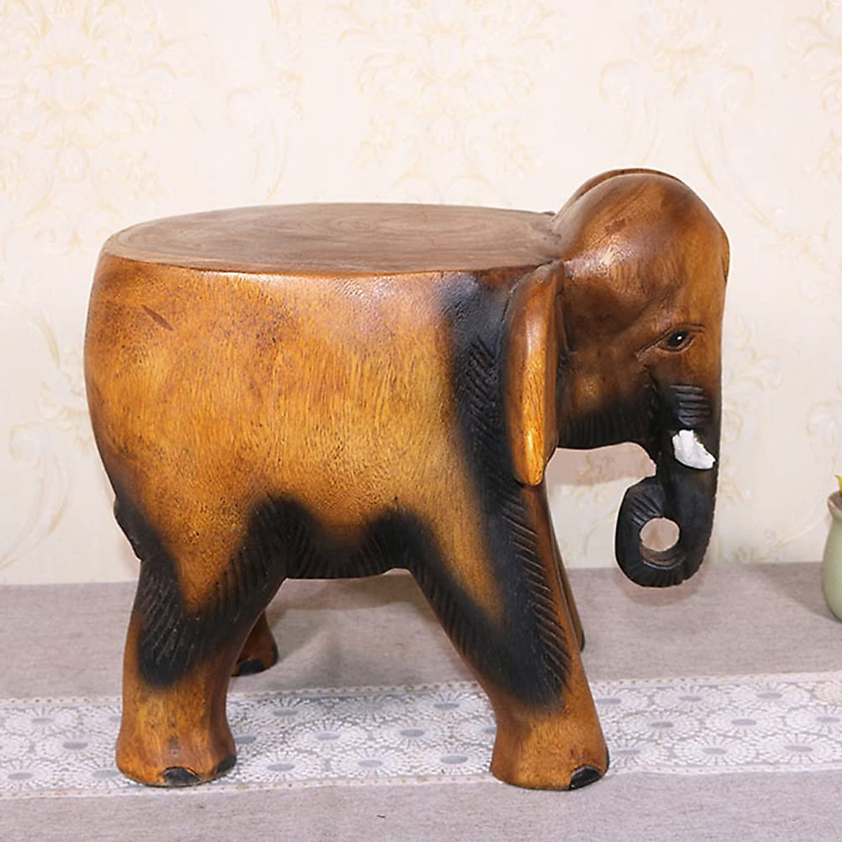 DOITOOL Wooden Elephant Stool Wood Foot Step Stool Sturdy Handicraft Wood Support for Bedroom Bathroom Living Room
