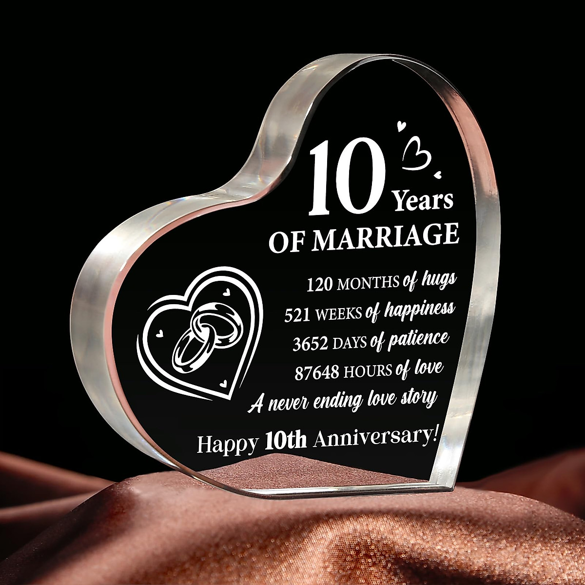 Milcier 10 Year Anniversary Present, Romantic 10th Anniversary Keepsake 3.9x3.9 Inch, Ten Years Anniversary Wedding Gifts for Husband Wife Her Him, 10th Anniversary Marriage Gifts for Men Women
