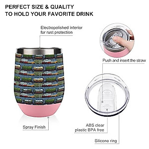 WYUSPGK 304 Stainless Steel Insulated Cup, Train Cars Print Smooth Rim, Durable & Reusable - Perfect for Office, Home, And Travel