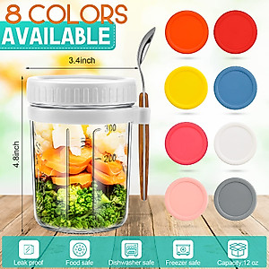 Zubebe 8 Pcs Overnight Oats Container 12 oz Glass Overnight Oats Jars with Lid and Spoon Oatmeal Container Storage Mason Jar for Overnight Oats Cup with Measurement Marks for Cereal Yogurt Food