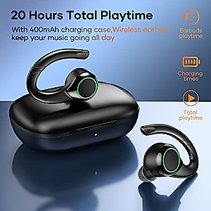 Osdfono Wireless Earbuds Bluetooth 5.2 Headphones, Wireless Earphones with Wireless Charging Case Over Ear Earhooks Waterproof Earphones Ear Buds Built in Mic for iPhone Android Sports Running Workout
