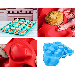 Mini Muffin &Cupcake Set, 24 Cups 2-Pieces, Nonstick Silicone Baking Pan, BPA Free and Dishwasher Safe, Great for Making Muffin Cakes, Tart, Bread (24 Cups Red,2 PCS)