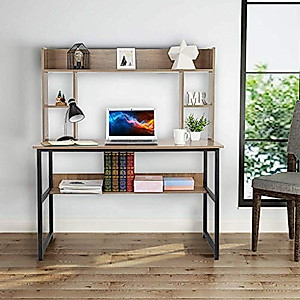Computer Desk Family Desk with Bookshelf, 47" Home Office Desk PC Laptop Table Workstation Study Writing Desk, Modern PC Desk with Storage Shelves, Space Saving Desk for Small Spaces